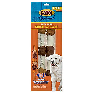 Cadet Gourmet X-Large Triple-Flavored Beef Hide Shish Kabob Dog Treats - Healthy & Natural Chicken, Liver, & Sweet Potato Dog Treats for Dogs Over 30 lbs., 10 in. (2 Count)