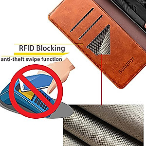 SUANPOT for Samsung Galaxy S21 FE Wallet case 【RFID Blocking】 Credit Card Holder,PU Leather Flip Folio Book Phone case Cover Women Men for Samsung S21 FE 5G case Wallet (Light Brown)