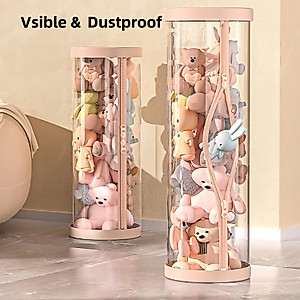 Flarelyare Stuffed Animal Storage Tube,Stuff Animal Organizer,Stuffed Animal Zoo Storage, PET Transparent Bucket with Zipper for Kids Toy Organizer,59" X 10"Large Toy Storage Box with Lid（Pink