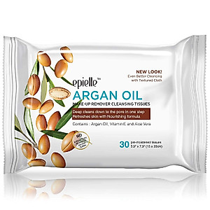 Epielle New Makeup Remover Cleansing Wipes Tissue | Gentle for all Skin Types | Daily Facial Cleansing Towelettes | Removes Dirt, Oil, Makeup | Nicely Scented - Charcoal, Collagen, Aloe, Cucumber, Green Tea, Argan Oil | 30 Count | Assorted 6 Pack