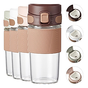 TKK Glass Travel Coffee Mug with Lid 15 OZ Leak Proof Reusable Coffee Cup with Silicone Sleeve - BPA Free, LightGreen-NEW