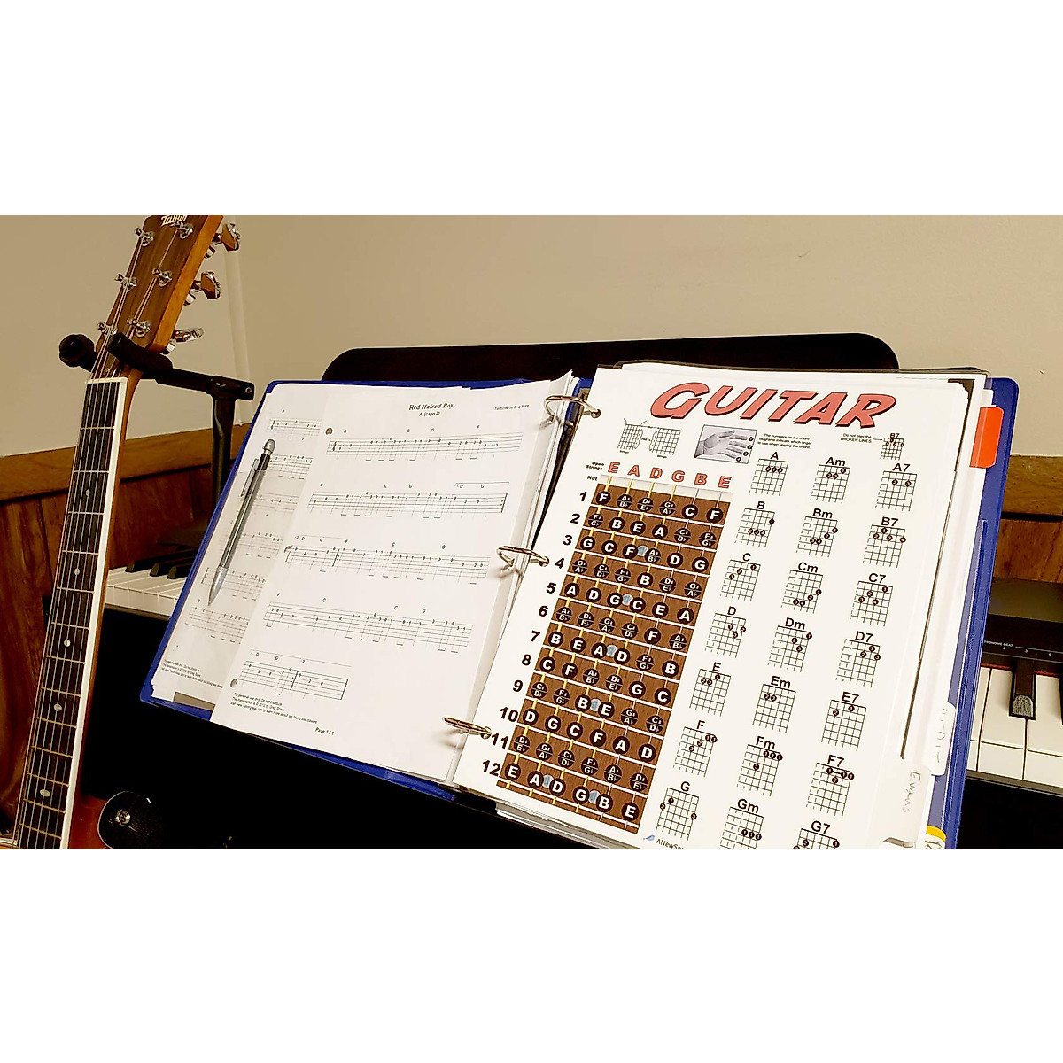 Laminated Guitar Fretboard & Chord Chart - Easy Instructional Poster for Beginner 8.5"x11" | A New Song Music