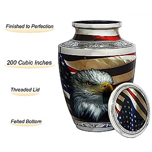 BOLD & DIVINE American Flag Patriotic and Veteran Cremation Urns for Human Ashes Adult Male | Funeral Decorative Urn for Men Carefully Handcrafted with Necklace, Police Dog K9 Army Firefighter