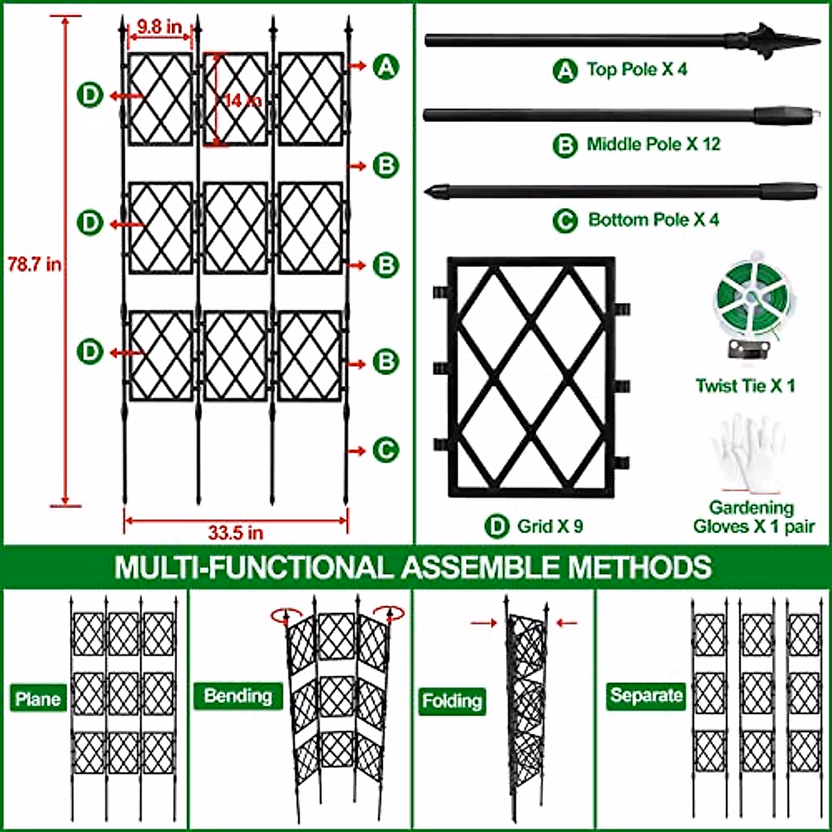 MYard 2023 Newest Garden Trellis for Climbing Plants Outdoor, 6.5FT Tall Plant Trellis Frame for Potted Plants, Rustproof Plant Support Climbing Trellis for Flowers Vine Vegetable Indoor Outdoor