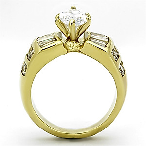 Lanyjewelry 12x6mm Marquise Cut CZ Tarnish Free Stainless Steel Engagement Ring - Size 7