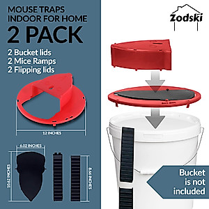 Zodski 2 Pack Bucket Mouse Trap Lid, Rat Trap Lid, 5 Gallon Bucket Compatible, Rat Traps, Mouse Traps Indoor for Home, Outdoor Mouse Traps, Mouse Bait, Humane Mouse Traps Catch and Release (2, Red)
