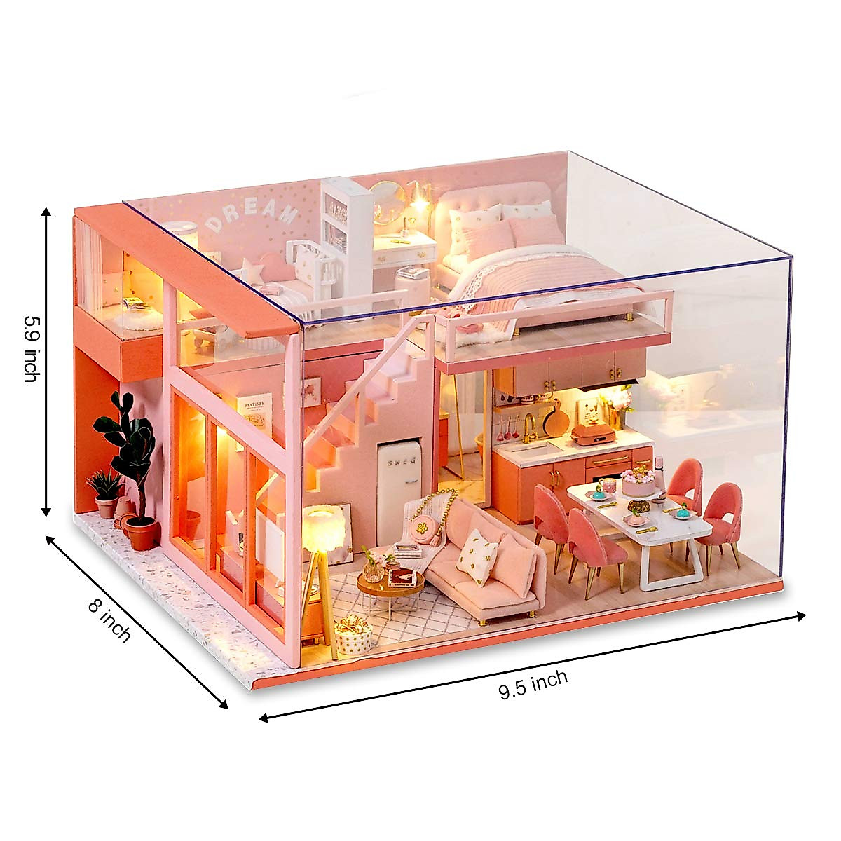 GuDoQi DIY Miniature Dollhouse Kit, Mini Dollhouse Kit with Furniture, Tiny House Kit Plus Dust Cover, DIY Miniature Kits, Gift for Birthday Easter Day, Sweet Angel