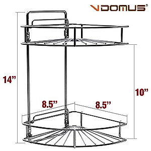 Vdomus 2 Tier Corner Shower Caddy Stainless Steel Wall Mounted Shower Caddy Corner, Shower shelf for Inside Shower, Drill-Free Install with Adhesives or Screws, Silver
