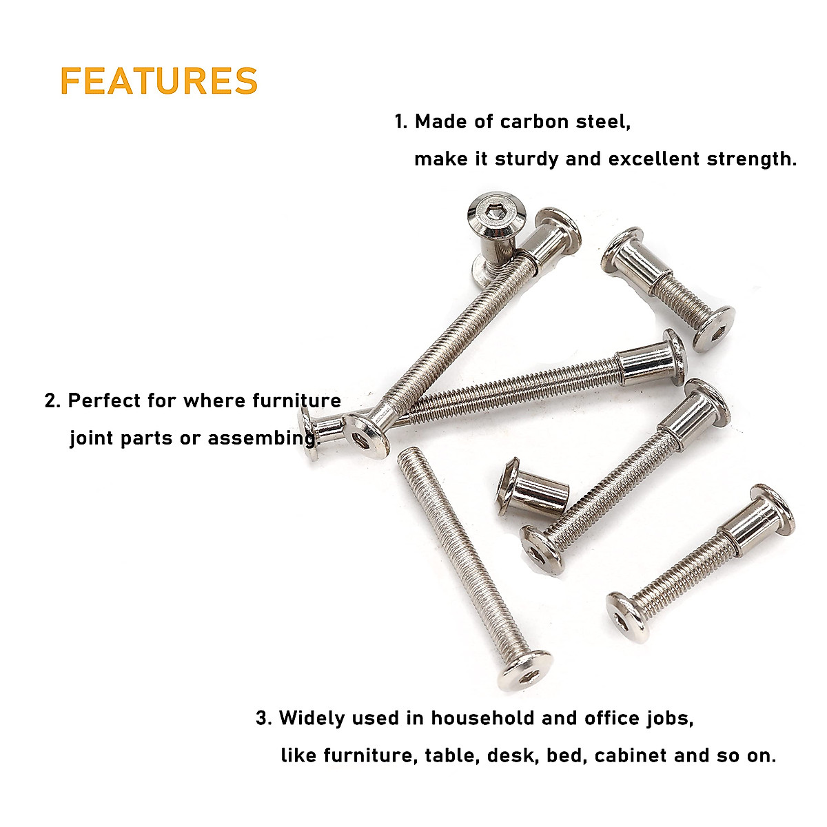 binifiMux 100pcs Rivet Countersunk Hex Socket Cap Bolts and Hex Head Barrel Nuts Assortment Kit for Furnitures Cribs Chairs, M6x20mm/ 30mm/ 40mm/ 50mm/ 60mm/ 70mm/ 80mm,Nickel Plated