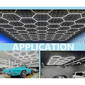 SENKOYU DIY Plug in Hexagon LED Garage Light for Workshop Gym Detail Shop, Size Customizable Hexagonal Honeycomb Grid System (11 Hexagonal Grid System)