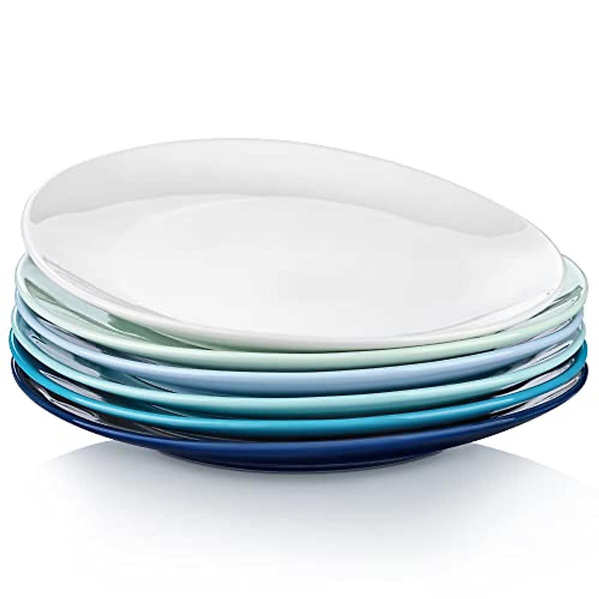 LOVECASA Dinner Plates Set of 6, 11 inch Ceramic Plates,Egg-shaped Oval Plate Dishes Set, Porcelain Salad Serving Blue and White Dishes for Kitchen, Microwave, Oven, and Dishwasher Safe