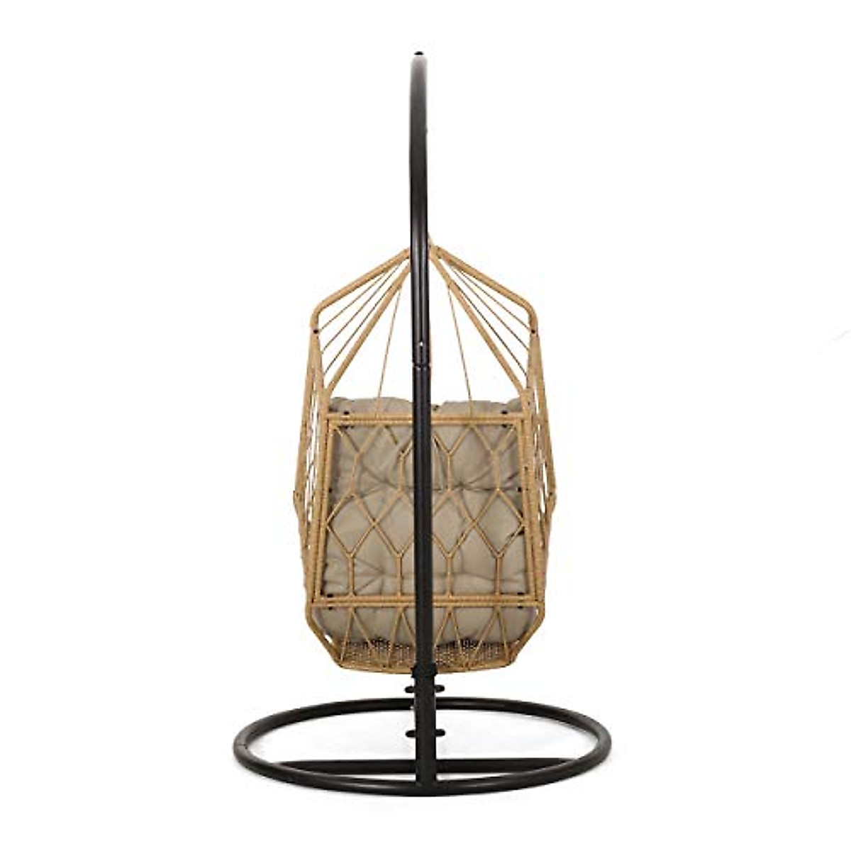 Christopher Knight Home Allegra Outdoor Hanging Chair with Stand, Light Brown + Tan + Black