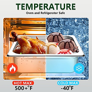 BAKPOCO Hotel Pan 1/2 Half Size - Steam Pan with Lid 4" Deep 4 Packs Food Pan Anti Jam Stainless Steel Buffet Pan Commercial Stainless Steel Pan