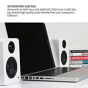 Kanto YU2MB PC Gaming Desktop Speakers | 3" Composite Drivers | 3/4" Silk Dome Tweeter | Class D Amplifier | 100 Watts | Built-in USB DAC | Subwoofer Output | Pair | Matte Black