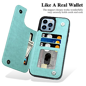 MMHUO for iPhone 15 Pro Max Case with Card Holder, Flower Magnetic Back Flip Case for iPhone 15 Pro Max Wallet Case for Women, Protective Case Phone Case for iPhone 15 Pro Max,Mint