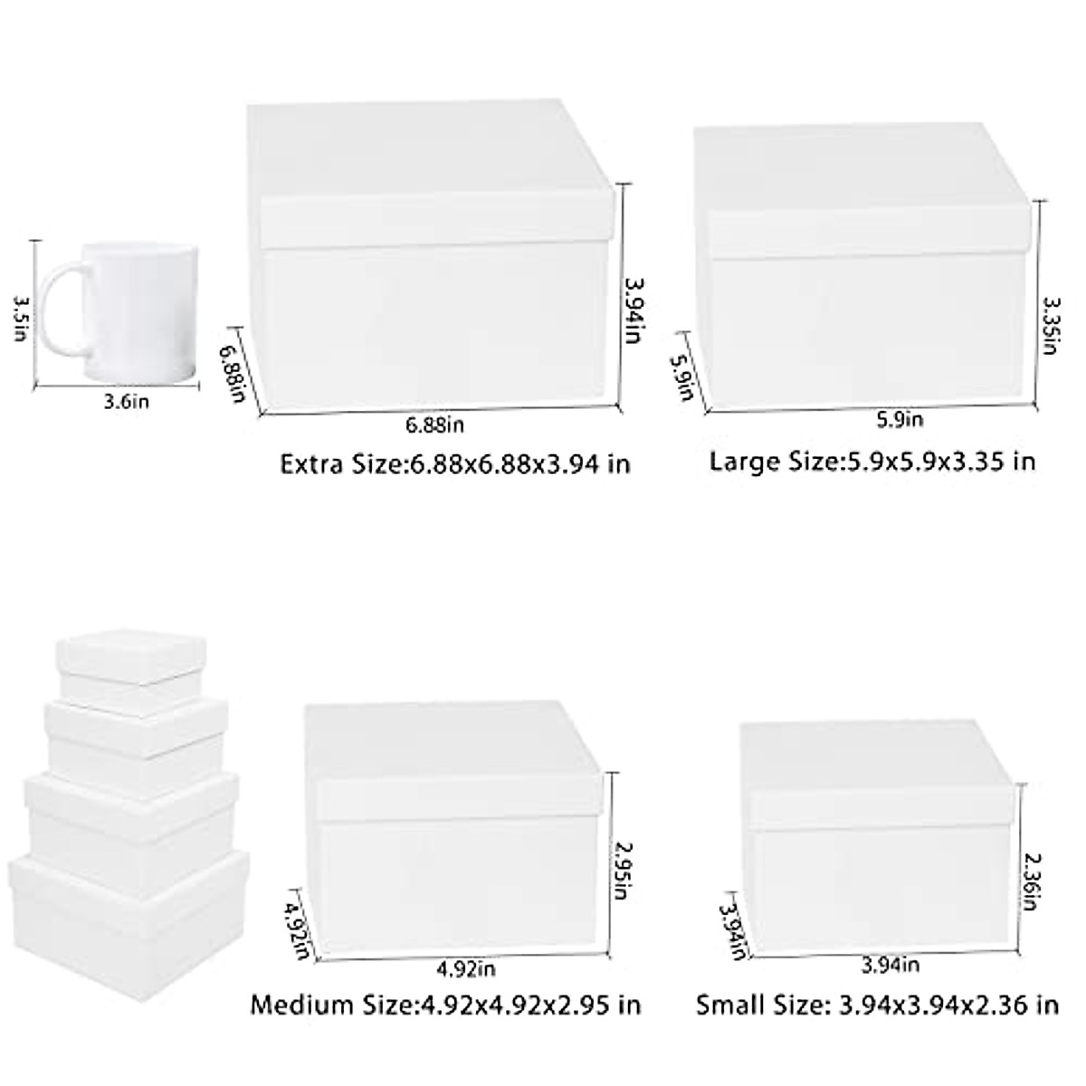 CHARMGIFTBOX White Gift Boxes for Presents 4 Pack Nesting Gift Boxes with Lids Assorted Sizes Square Stackable Boxes for Birthday Wedding Christmas Party Gift Wrapping (White)