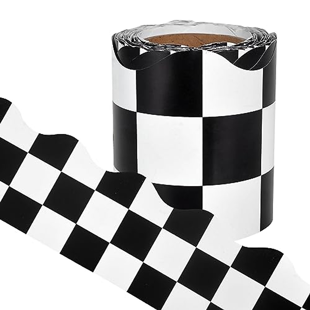 4 Rolls132ft Checkerboard Bulletin Board Trim Girl Style Bulletin Board Borders Checker Scalloped Bulletin Board Borders Racing Theme Back to School Party Decor with 140 Pieces Glue Point dots