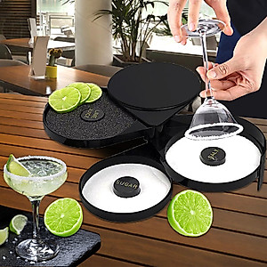 1 Pack 3 Tier Bar Glass Rimmer for Cocktail and Margarita Salt Rimmer Set with Sponge,Bar Accessories for The Home bar Set Plastic Bartender Tool for Margarita Salt,Black