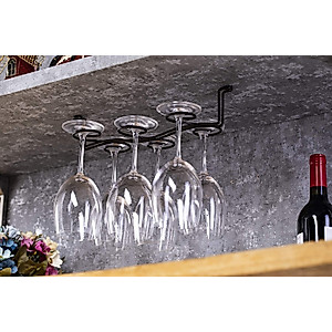 DBYAN Under Cabinet Wine Glass Rack Stemware Holder,Holds up to 8 Glasses Vintage Style Stainless Steel Wall-Mounted Hanging Wine Glass Hanger For Bar Home Cafe,Oil Rubbed Bronze
