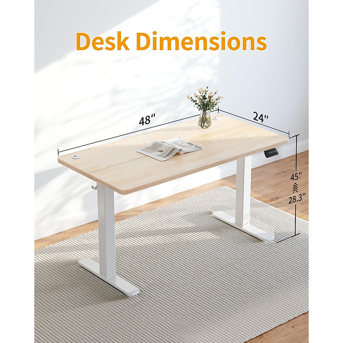 CubiCubi Height Adjustable Electric Standing Desk, 48 x 24 Inches Stand Up Table, Sit Stand Home Office Desk with Splice Board, Maple