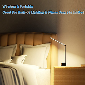Ambertronix Rechargeable Cordless LED Desk Lamp, 5 Brightness & 5 Lighting Modes, USB Charging Port, Aluminum Arms, Portable, Dimmable, Touch Control, Auto Timer (Black)