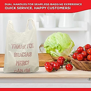 [50 pack] Thank you Plastic bags, T shirt bags, To Go Bags, Grocery bags, Reusable and Disposable Bags, Small Business Bags, Take Out Bags, Retail, Pet Waste 11 inch x 6 inch x 22 inch, Large (50)