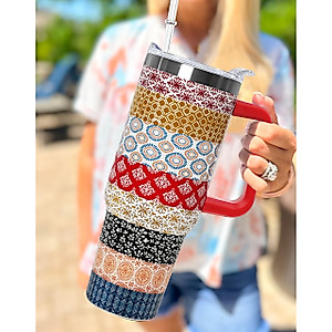 omezin 40 Oz Boho Tumbler With Handle 40oz Boho Tumbler With Lid Straw Double Insulated Travel Coffee Mug Womens Boho Cup Gifts