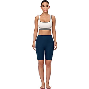 CADMUS Women's High Waist Spandex Yoga Shorts for Bike Running Two Side Pockets,10,Black,Grey,Navy Blue,Medium