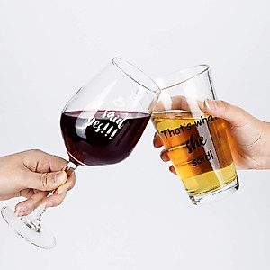 Futtumy I Said Yes, That's What She Said Wine Glass and Beer Glass Set for Him Her Couples Newlyweds, Novelty Wine Gift for Engagement Proposal Valentine's Day Wedding Bridal Shower, 15Oz (Set of 2)