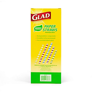 Glad Eco-Friendly Paper Straws | 50 Ct Paper Straws with Stripes | Biodegradable Paper Straws for Everyday Use| Paper Disposable Straws, Colorful Striped Design