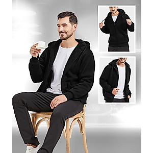 V VALANCH Men Hoodies Zip Up Sherpa Lined Sweatshirt Heavyweight Thick Warm Fleece Winter Jacket Coat, Black XL