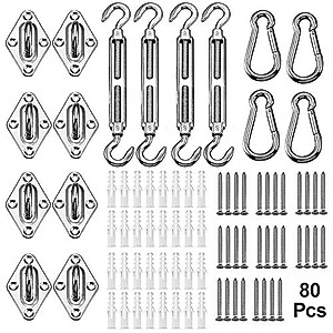 YOFIT Shade Sail Hardware Kit 6 inch for Triangle Rectangle Sun Shade Sail Installation, 304 Grade Stainless for Garden Outdoors, 80 Pcs