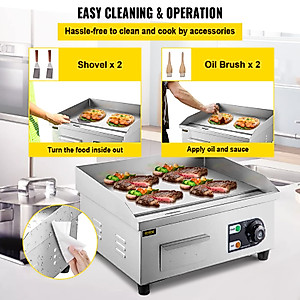 VEVOR 14" Electric Countertop Flat Top Griddle 110V 1500W Non-Stick Commercial Electric Griddles Restaurant Teppanyaki Grill Stainless Steel Adjustable Temperature Control 122°F-572°F, Sliver