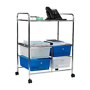 Mind Reader Rolling Utility Cart, 25 Inch, Silver 4 Drawer