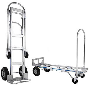TOPDEEP Heavy Duty Aluminum Hand Truck, Industrial Convertible Hand Truck Dolly Large Size, Utility Cart Converts from Hand Truck to Platform Cart with 10" Hi Tech Rubber Wheels