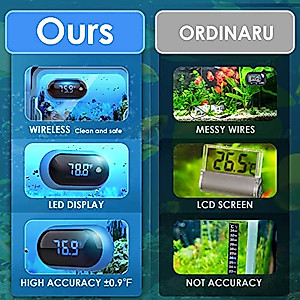 LED Fish Tank Thermometer, PAIZOO Digital Aquarium Thermometer with Touch Screen, Range of 32-211℉, Accuracy & Energy-Saving Stick-on Wireless Thermometer for Glass Containers, Turtle Tank, Aquariums