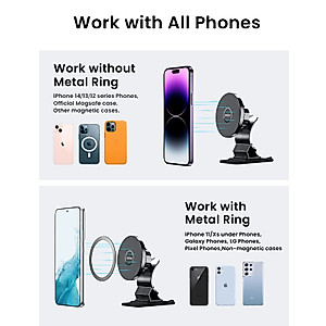 Ciencimy Compatible with Magsafe Car Mount, Magnetic Dashboard Car Mount Fit for MagSafe Case iPhone 14 13 12 Pro Max Mini Plus, 360° Adjustable, Strongest Magnet Magnetic Car Mount for All Phone