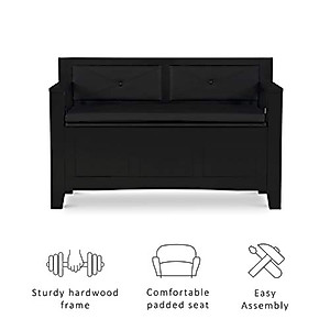 Linon Carlton Padded Bench, 44.5"W x 17"D x 30"H, Black