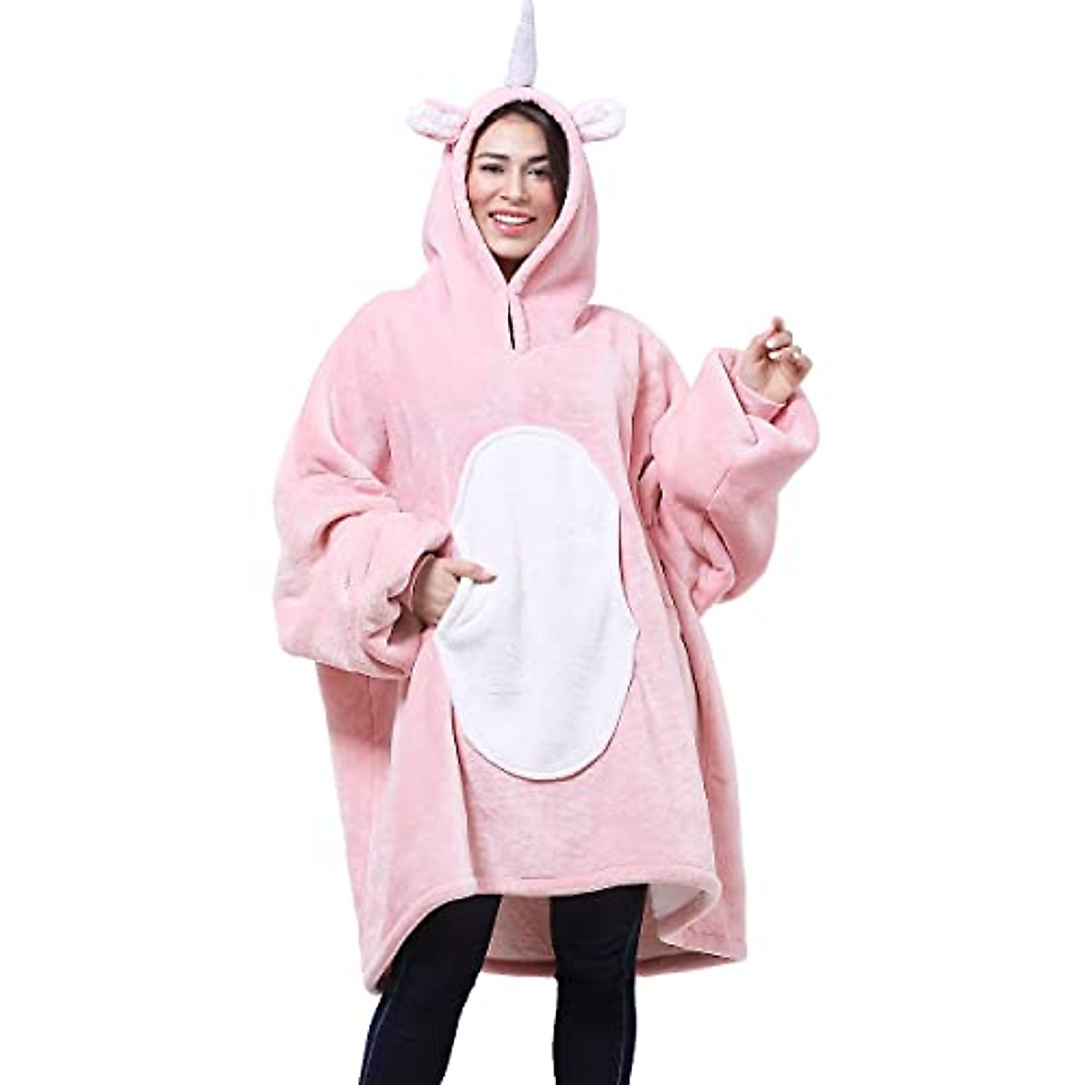 Catalonia Unicorn Blanket Hoodie Sweatshirt, Oversized Wearable Sherpa Lounging Pullover for Adults Men Women Teenagers Kids Gift