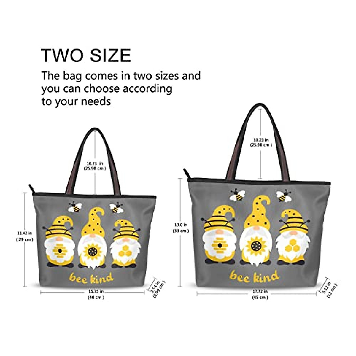 Sletend Tote Bag Gnome Bees Handbags for Women Fashion Shoulder Bag for School Travel Work Shopping(L)