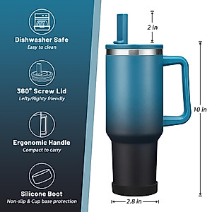 ICIOI 40oz Tumbler with Handle and Flip Straw, Travel Water Cup with Leakproof Lid for Keep Cold 34hrs & Hot 10Hras, Reusable Stainless Steel Water Bottle Fits in Cup Holder