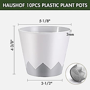 HAUSHOF 5 Inch Plant Pots, 10 Pcs Plastic Planters for Flower Planting, Flower Pots for Indoor, Home and Garden, Light Grey