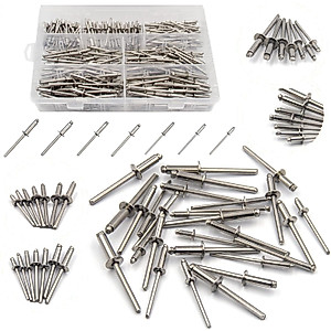 450pcs Stainless Steel Blind Pop Rivets, Stainless Steel Blind Rivets, 1/8" 5/32" 3/16"，7Sizes Pop Rivets Assortment Kit(Silver)