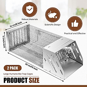 Qualirey 2 Pack Large Humane Rat Trap 15 Inches Combined Automatic Continuous Rat Trap Cage Reusable Rat Traps Indoor for Home Rat Traps Catch and Release Outdoor Mouse Single Door Metal Rat Trap