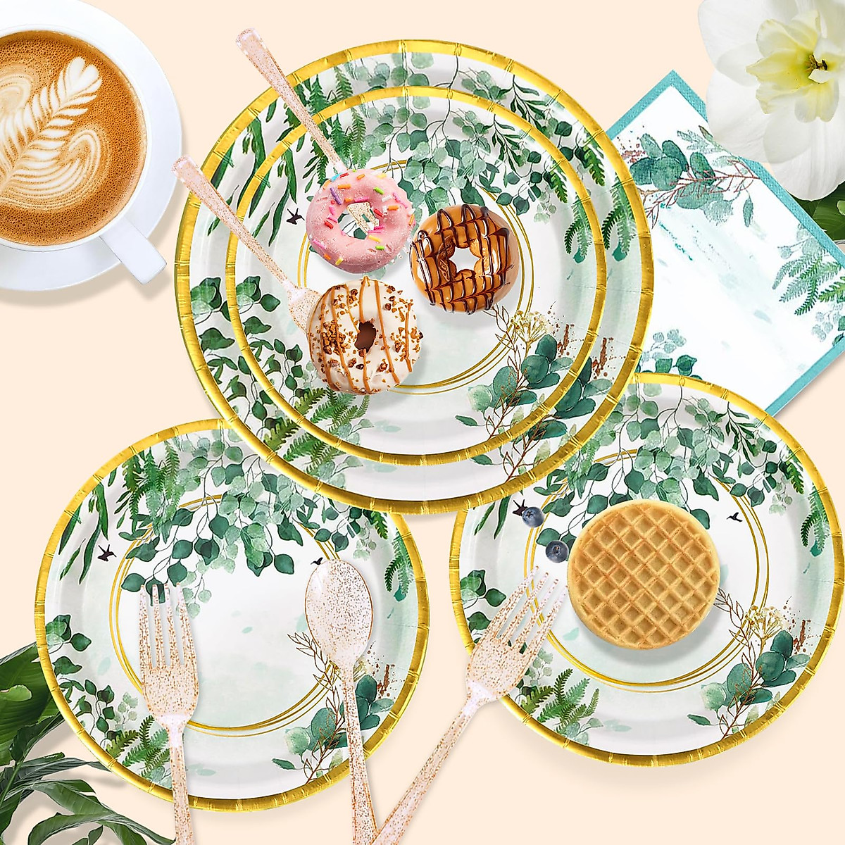 AWLZJZQA 350 Pcs Sage Green Plates and Napkins Party Supplies Serve 50 Sage Green Baby Shower Decorations Eucalyptus Paper Plates and Cups And Napkins Sets for Boho Birthday Wedding Baptism Bridal