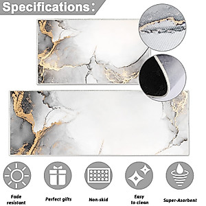 OBUSATT Marble Kitchen Rug and Mat Non-Slip Washable Marble Farmhouse Mats for Absorbent, Easy Clean Thick Kitchen Mat Set for Home, Office, Sink, Laundry Floor