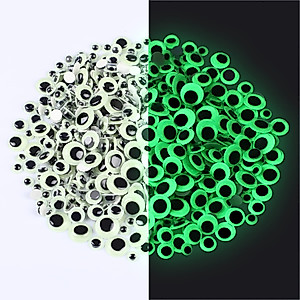 UPINS 500PCS Glowing in Dark Googly Wiggle Eyes Self Adhesive for Craft Luminous Sparkle Halloween Googly Eyes for DIY Sticker Decoration 6 mm 8 mm 10 mm 12 mm