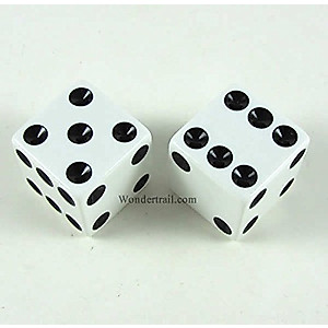 Koplow Games White Opaque Dice with Black Pips D6 25mm (1in) Pack of 2