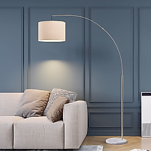 Oneach Modern Arc Floor Lamp for Living Room Arching Hanging Lamp Shade Over The Couch for Reading Bedroom Office Brushed Steel Arch Standing Floor Light Silver