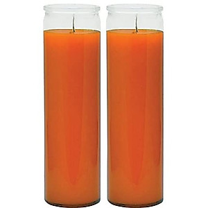 Prayer Candles - Wax Candles (2 Pc) Orange Great for Sanctuary, Vigils and Prayers - Unscented Glass Candle Set - Indoor Outdoor - Spiritual Religious Church - Jar Candles